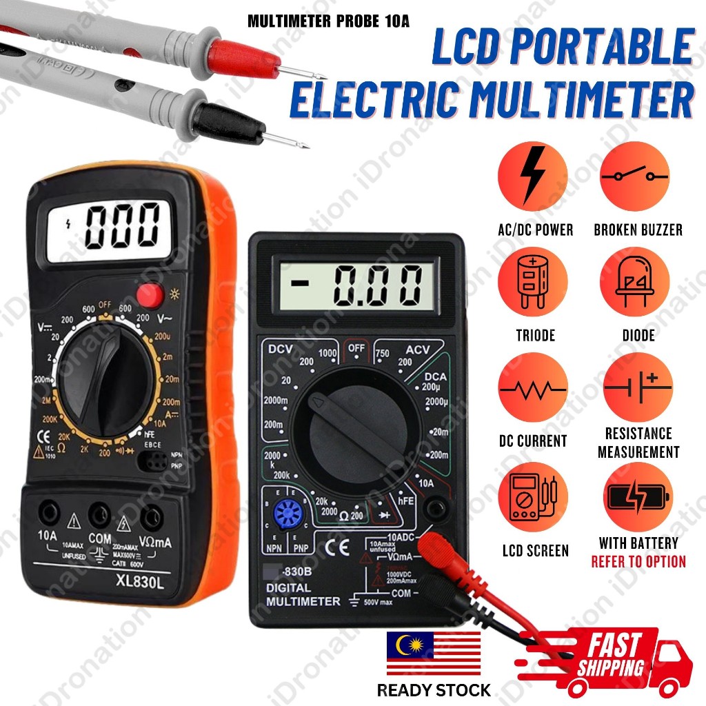 Multimeter Backlight LCD Screen Digital Ammeter Voltmeter Amps Ohms AC ...