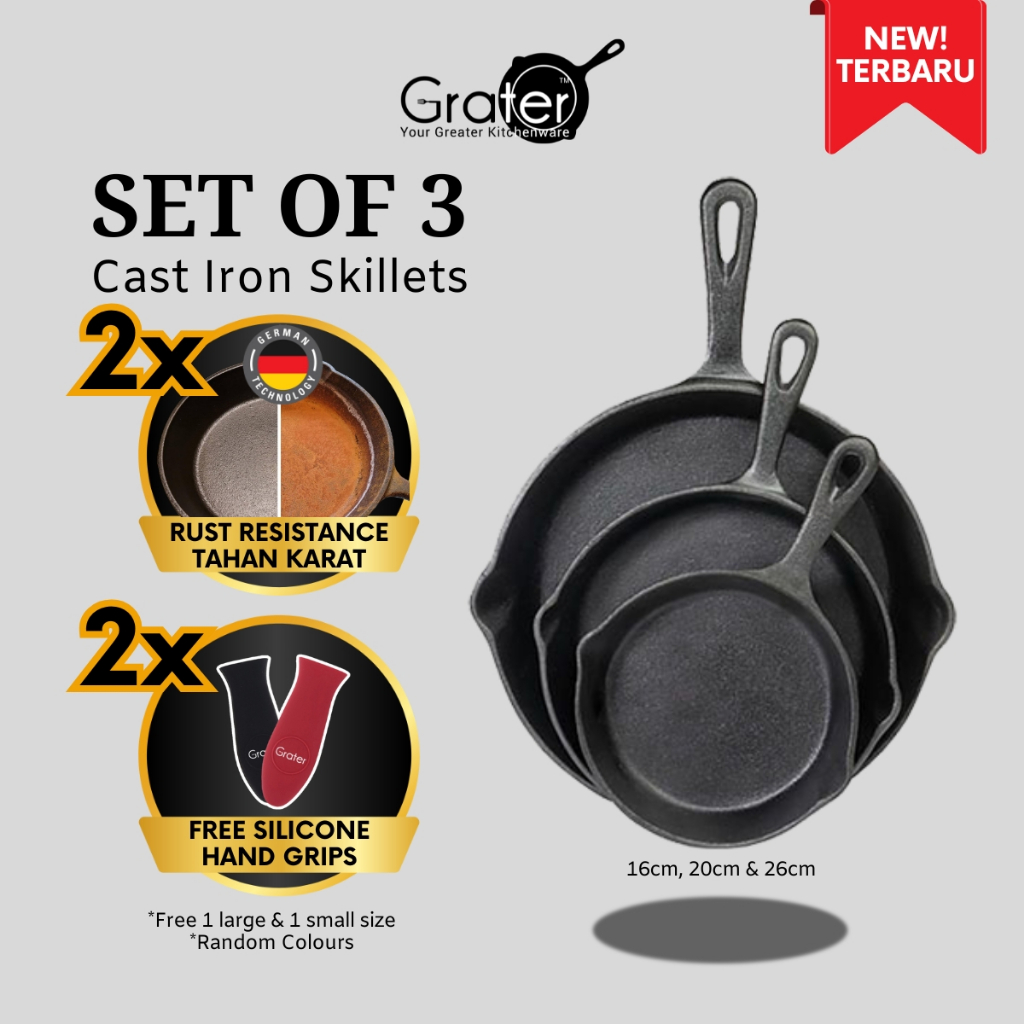 GRATER Rust Resistance Cast Iron Skillets Non-Stick Frying Pans ...