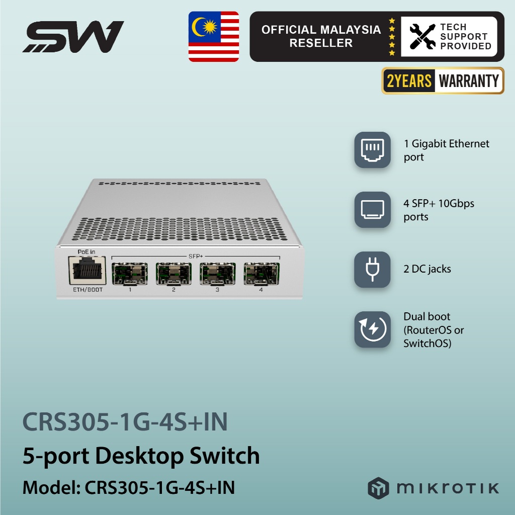 Mikrotik 5 Port Desktop Switch CRS305-1G--4S+IN | Shopee Malaysia