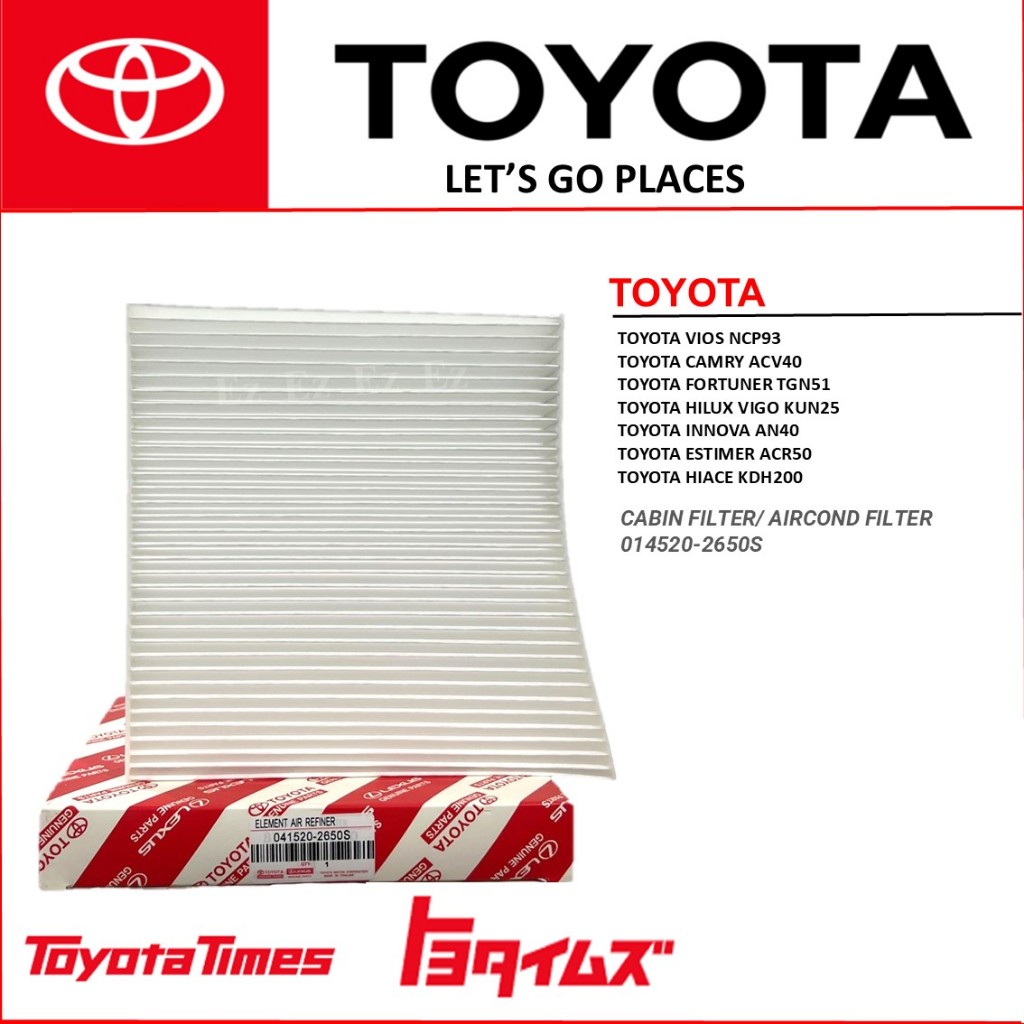 041520-2650 CABIN AIRCON FILTER TOYOTA HILUX VIGO KUN25 INNOVA FORTUNER ...