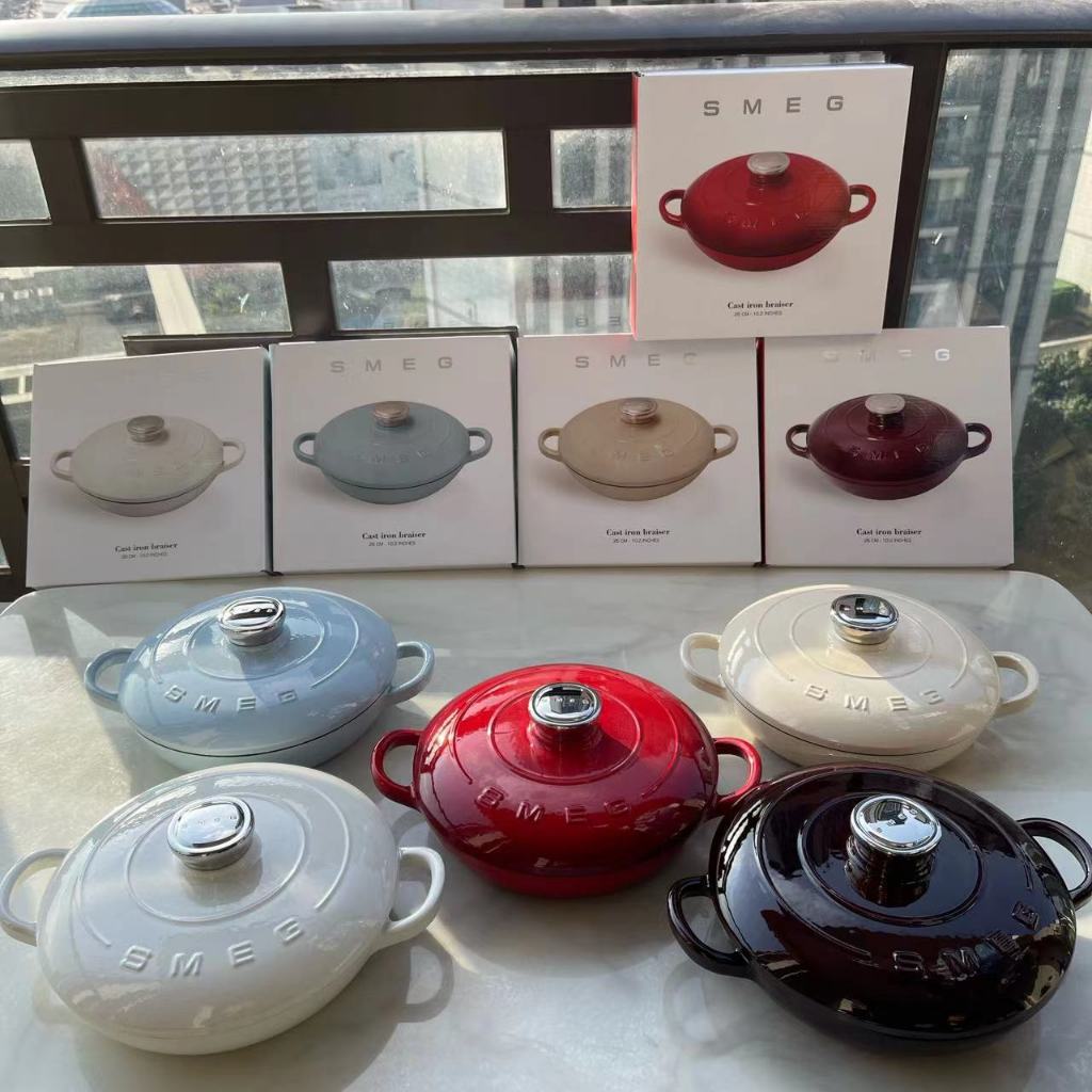 SMEG cast iron enamel pot 26CM inner black seafood pot multifunctional ...