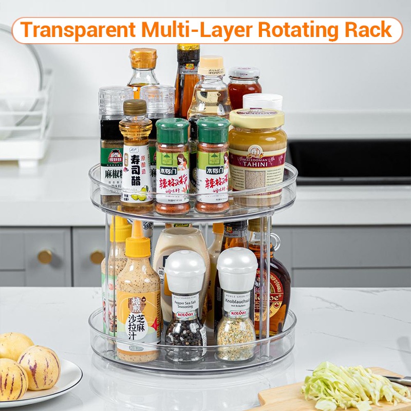 Transparent Rotating Kitchen Rack Spice Organizer Seasoning Storage 360 ...