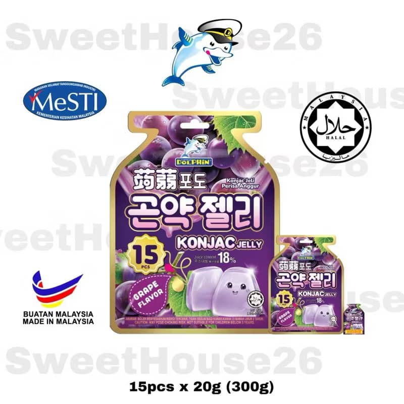 ‼️Ready Stock‼️Captain Dolphin Konjac Jelly 15pcs × 20g Grape Peach Lychee Mango Apple Halal ...