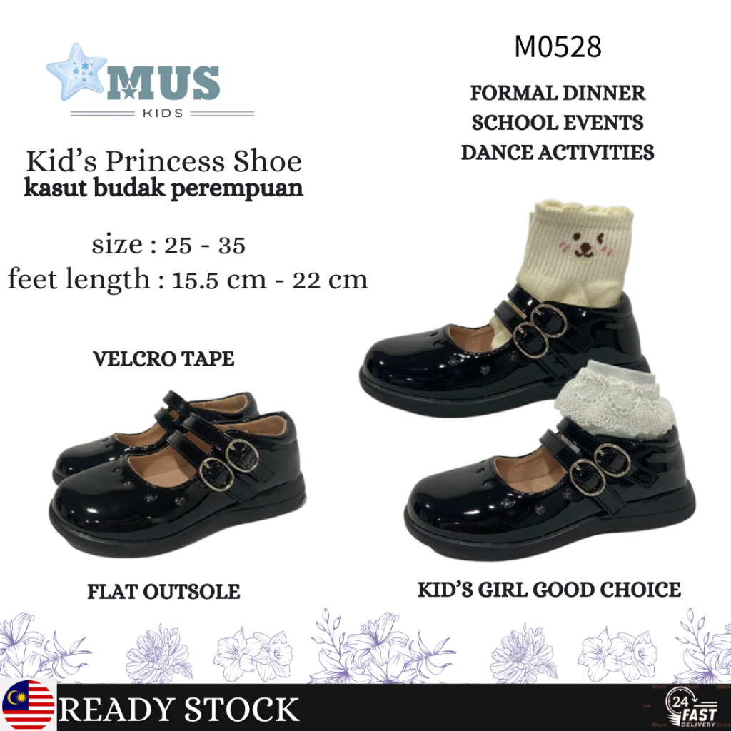 MUS Kid's girl princess formal shoe 0528 velcro tape Leather Princess ...