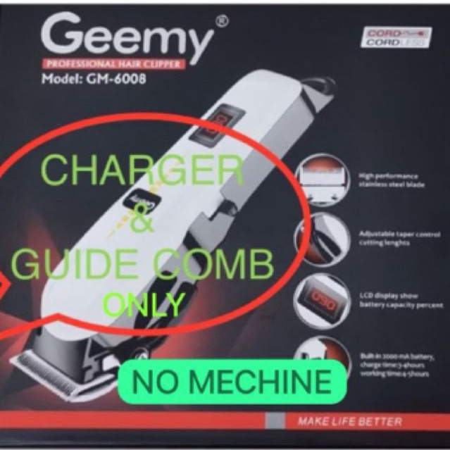 CHARGER & GUIDE COMB ORIGINAL GM 6008 Rechargeable Gemei ProGemei Geemy ...