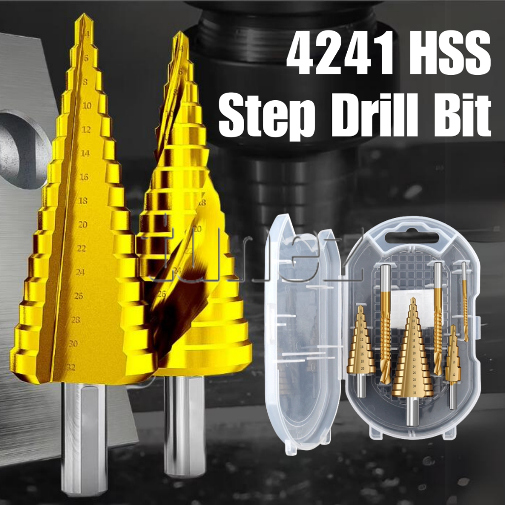 4241 HSS Step Drill Bit Set Spiral & Straight Groove Triangle & Hexagon ...