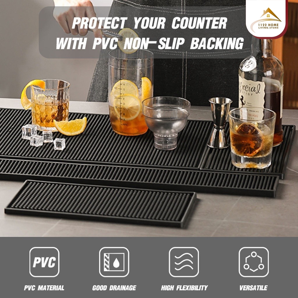 Black Bar Mat Rubber Bar Mat Service Spill Mat Glass Drip Tray Beer ...