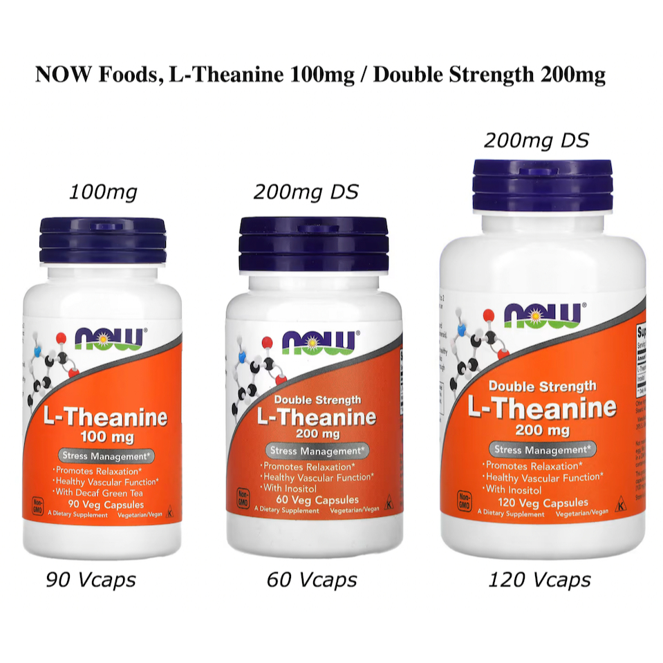 NOW Foods, L-Theanine, 100mg + Green Tea, 90 Vcaps | L-Theanine, 200mg ...