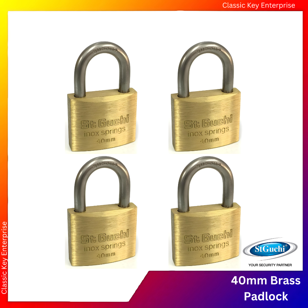 St Guchi Padlock Model SGPL-81 Solid Brass Body 40mm (Stainless Steel ...