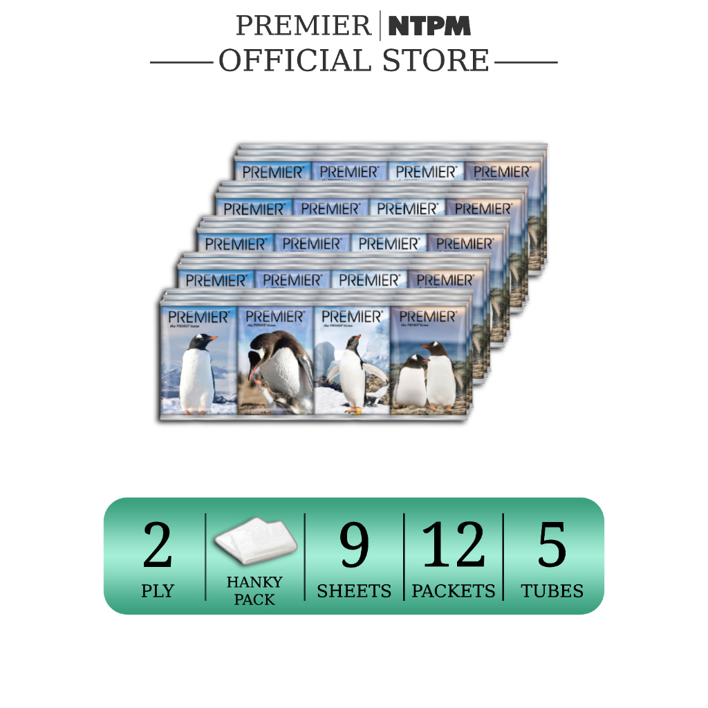 Premier Penguin Pocket Tissue 5 in 1 2 PLY (9's x 12 Packets x 5 Tube ...