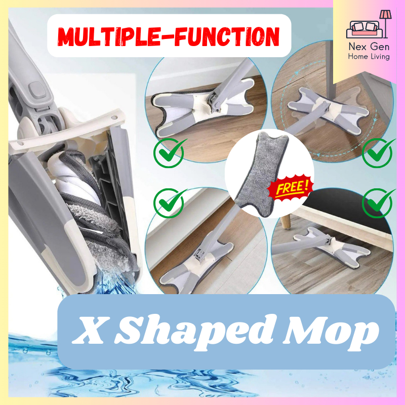 X Mop Hand Free Lazy Mop Microfiber Fabric Mop Pad Self-Twisting Flat ...