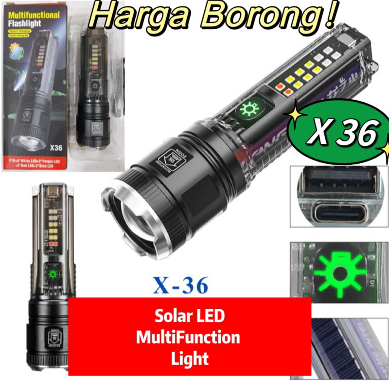 Multifunctional Flashlight X36 Transparent Torchlight with Type c Solar ...