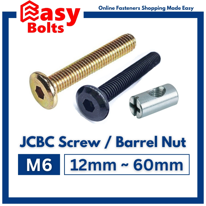 JCBC Screw / Barrel Nut M6 x 12mm ~ 60mm (Furniture DIY Bolt/Nut) (Skru ...