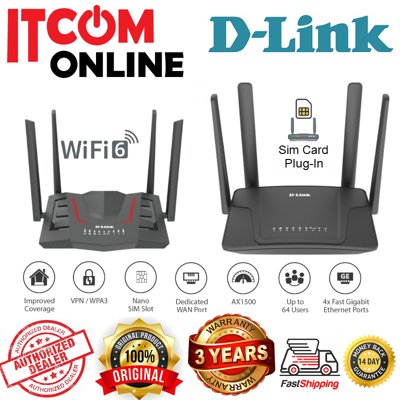 D-LINK N300 AX1500 4G LTE WIFI 6 DUAL GIGABIT SIM MODEM ROUTER (DWR ...
