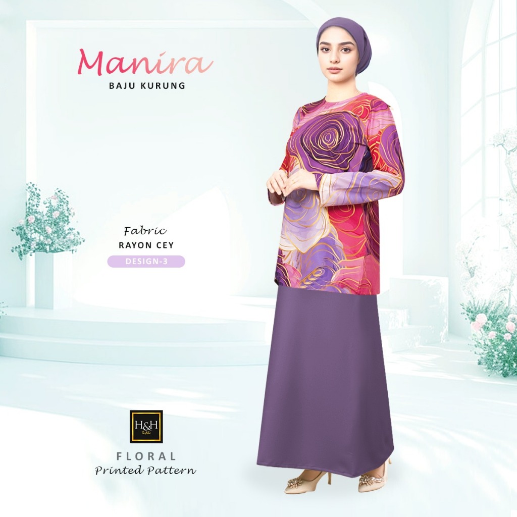 Baju Kurung Floral Printed Pattern Manira by H&H TEXTILES - New Season Arrival - Dewasa, Set ...