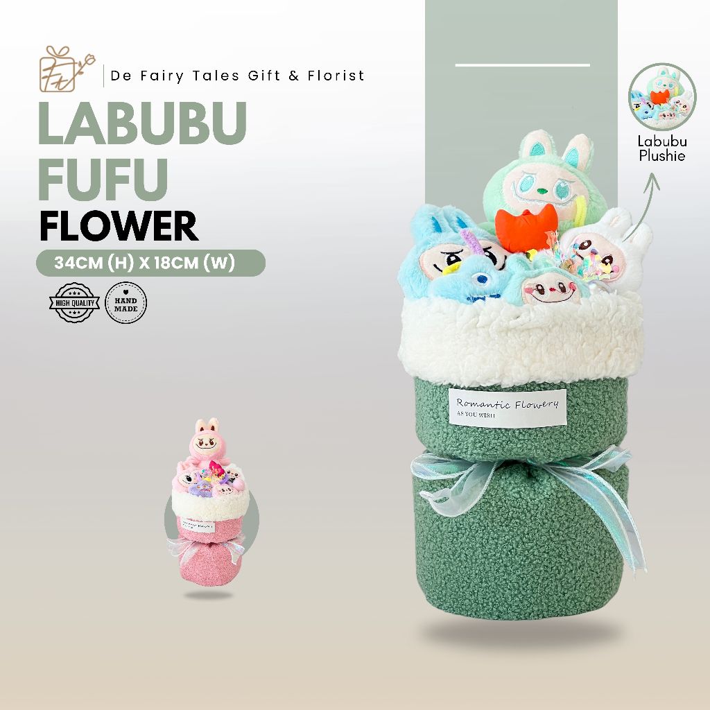 Labubu FuFu Round Bouquet featuring 4 delightful Labubu plushies and 6 ...