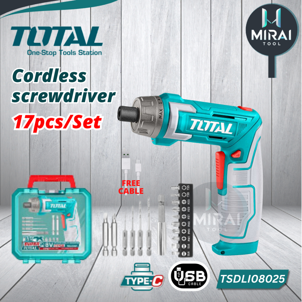 TOTAL TSDLI08025 Li-ion Cordless Screwdriver 8V FREE CABLE | Shopee ...