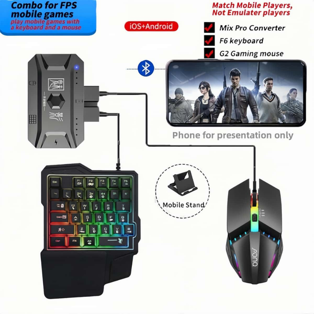 Gaming Converter Mobile Gaming Keyboard Mouse Converter Set PUBG gaming Mice Backlit Portable ...