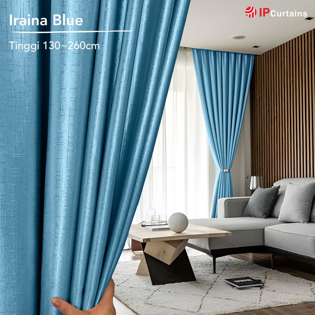 IP CURTAIN IRAINA Langsir 80% Blackout Warna Blue 3D Amboss Corak Siap ...