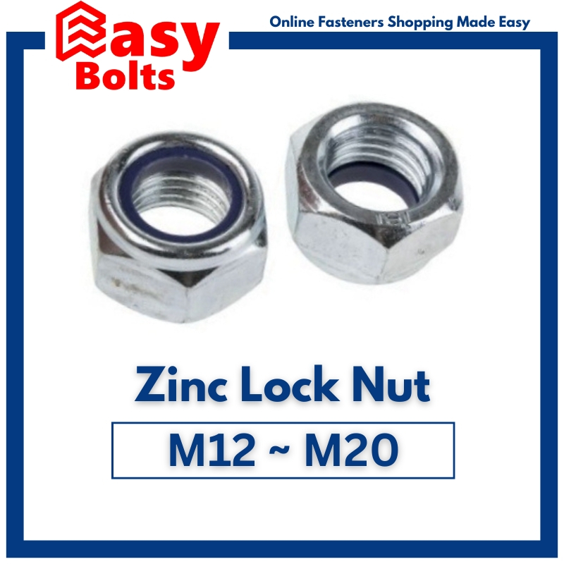 Zinc Nylon Lock Nut - M12 ~ M20 (Coarse Thread) (GI) M12 M14 M16 M18 ...