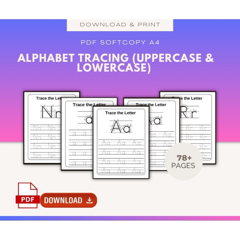 (PDF | SOFTCOPY) 78 pages Alphabet tracing ( uppercase & lowercase ...