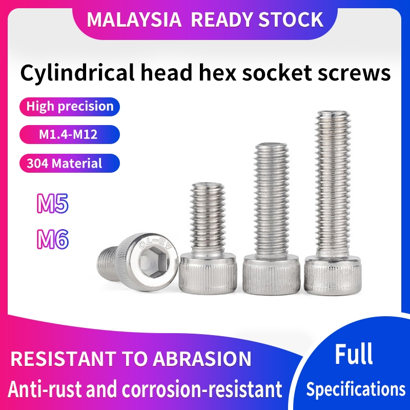M5 M6 Hex Socket Cap Head Screws 304 Stainless Steel SHINY SURFACE ...