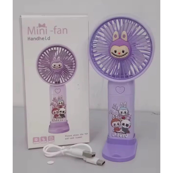 Labubu fan Kipas Tangan Portable Hand Table Mini Fan USB Charge Battery ...