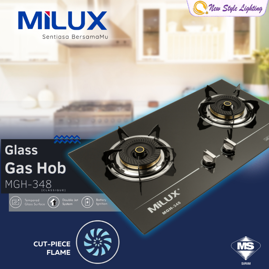 MILUX MGH-348 6kW 2 Burner SIRIM Tempered Glass Built in Kitchen Gas ...