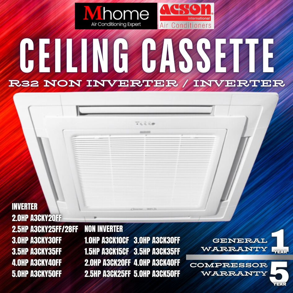 Acson MyEco R32/R410 Inverter Kaset Syiling - Ceiling Cassette A3CKYFF/A3LCYF - A5CKY/5LCY ...