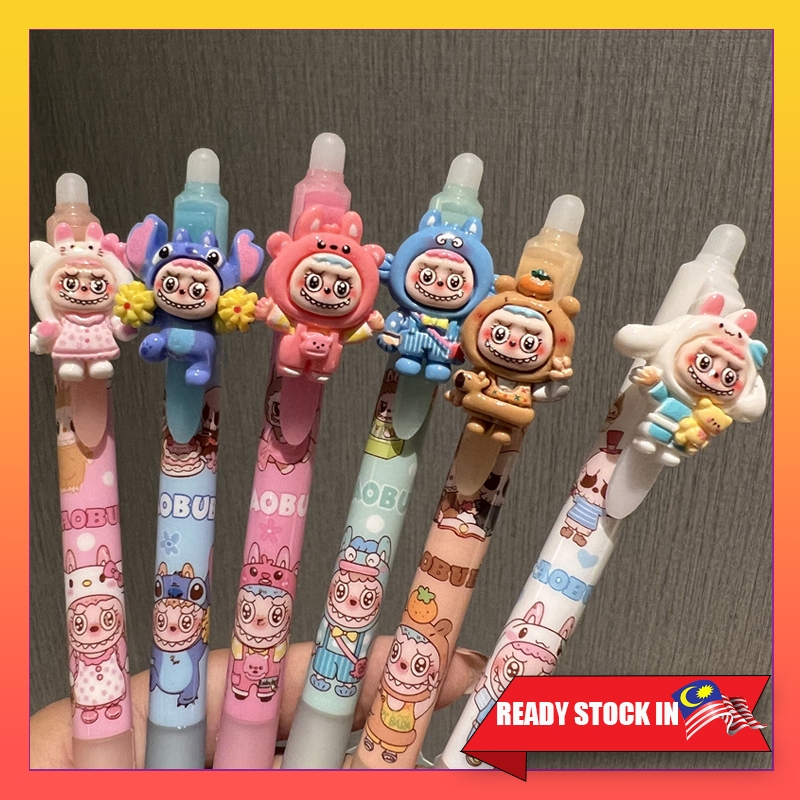 Labubu Pendant press erasable pen 0.5mm ST Gel Blue Pen Blue Comel ...