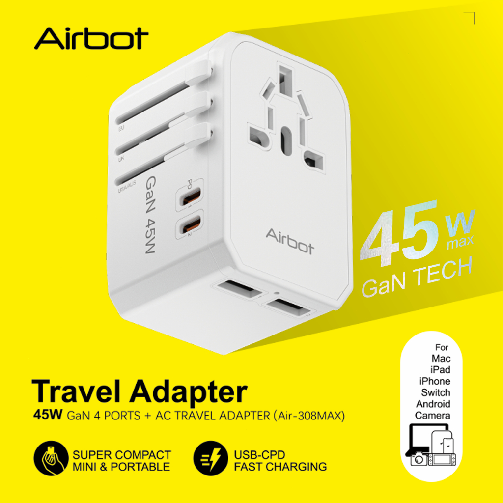 Airbot Air-308 Max | Universal Travel Plug Adapter 45W International ...