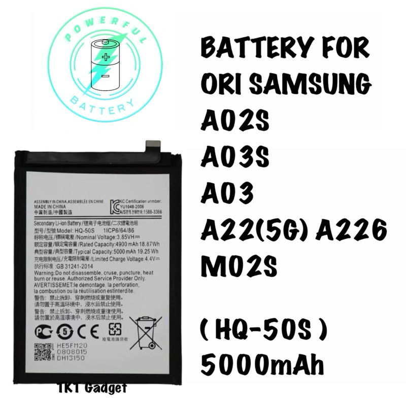 COMPATIBLE BATTERY FOR ORI SAMSUNG A02S / A03S / A22-5G / A03 / M02S ...