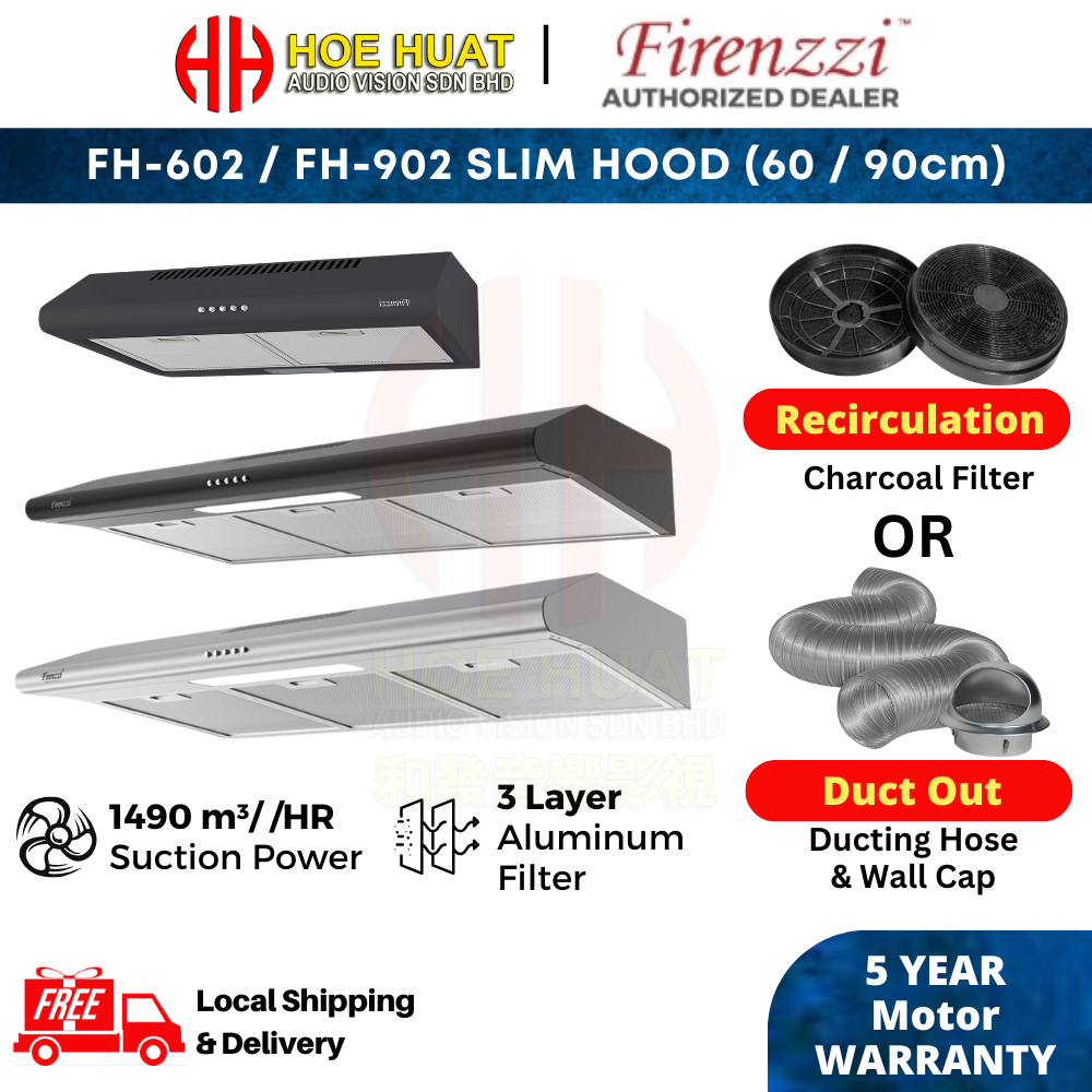 Firenzzi FH-902BK Slim Hood (1490m³/hr) / FH-602BK Slim Hood Firenzzi ...