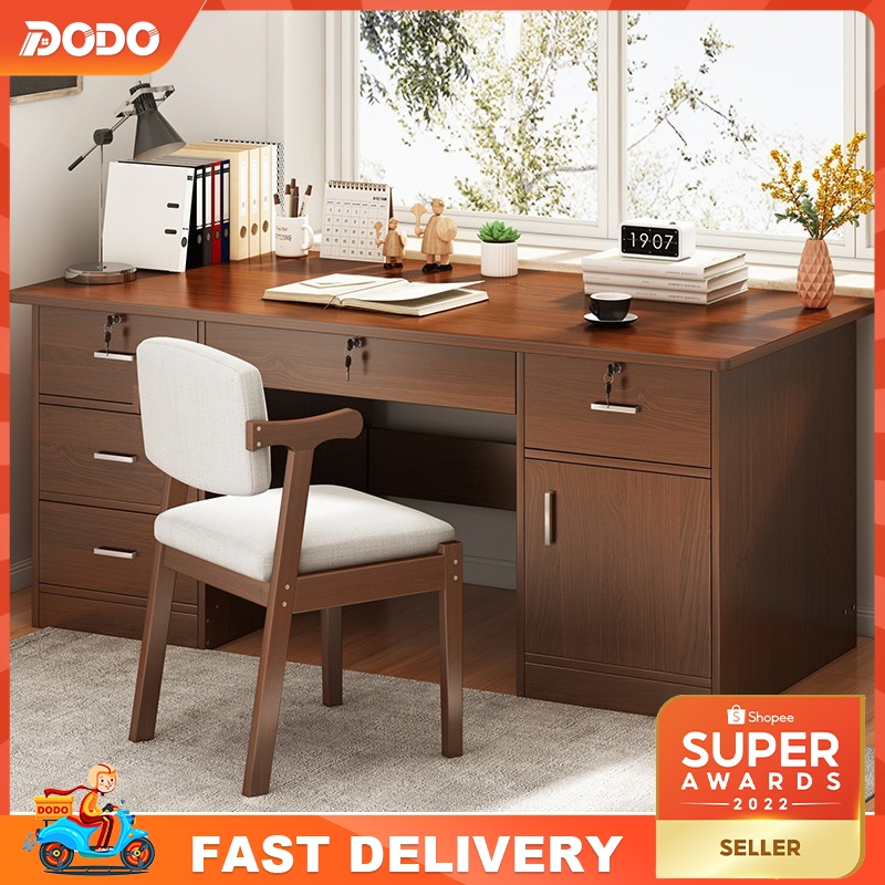 💖Meja Pejabat Simple Modern Office Home Desk With Drawers Workbench ...