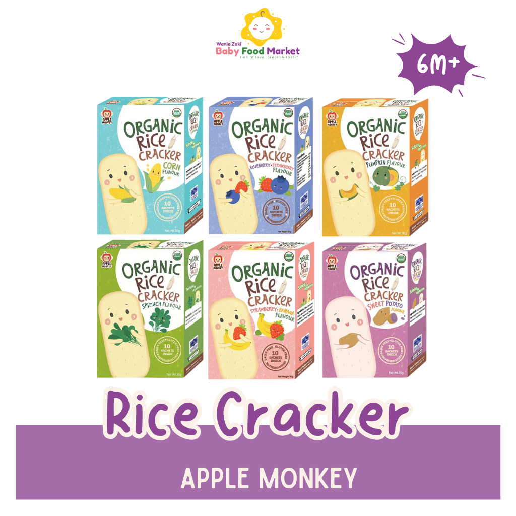 APPLE MONKEY Organic Rice Cracker Strawberry Pumpkin Sweet Potato Corn ...