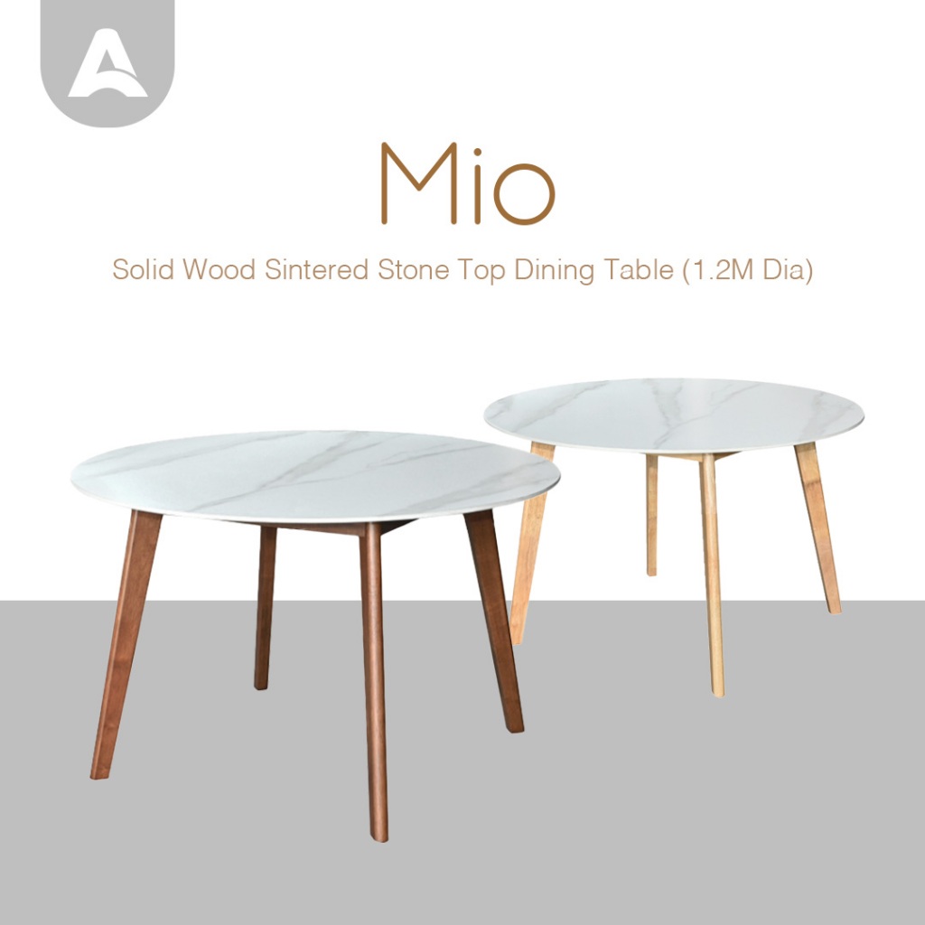 Arturo - Mio Solid Wood Round Sintered Stone Top Dining Table (1.2M Dia ...