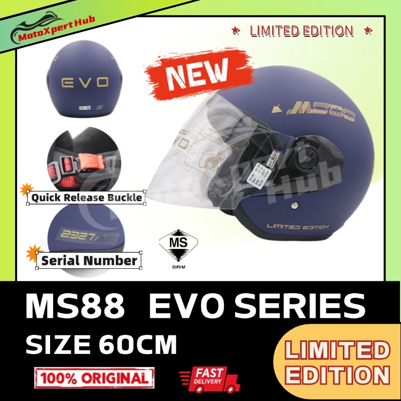 MS88 EVO Series *LIMITED EDITION* 60cm Motorcycle Helmet with Clear ...