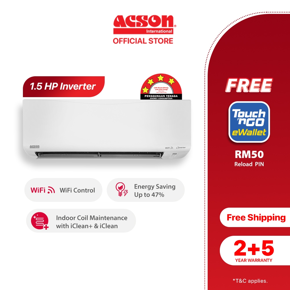 Acson REINO Inverter Air Conditioner 1.5HP R32 A3WMY15BNF FOC TNG RM50 RELOAD PIN | Shopee Malaysia