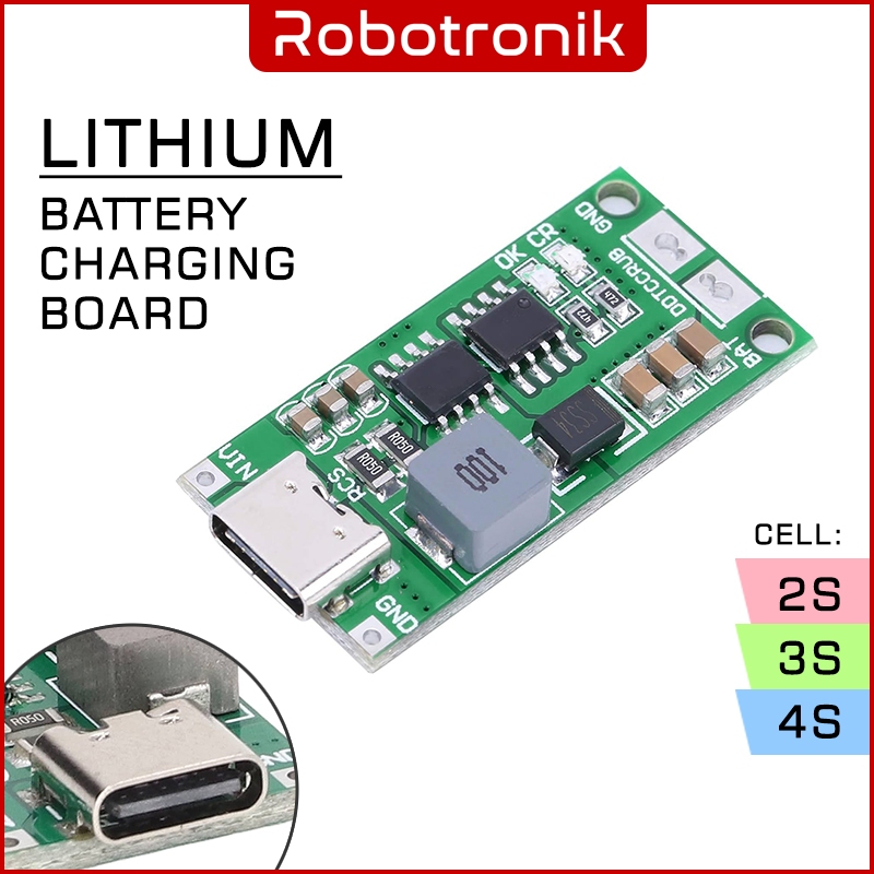 Lithium Battery Charger Board for 2 / 3 / 4 cell BMS (USB Type-C) 1A 2A ...