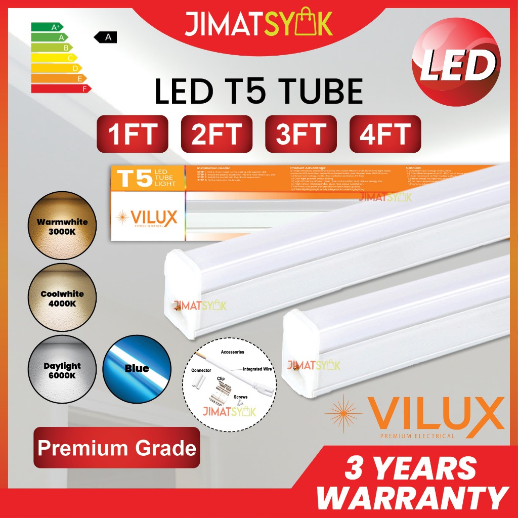 LED T5 Tube Light 1ft / 2ft / 3ft / 4ft Premium Grade Ceiling Light With Connector Lampu Siling ...