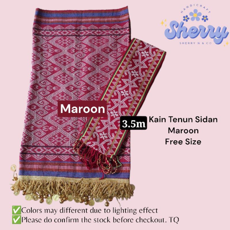 Set Kain Tenun Sidan Warna Maroon Set Selampai Tenun Benang Biasa Basic ...