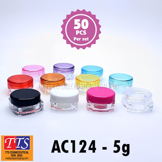 [50 pcs/set] 5g Colorful Square Plastic Cosmetic Jar Container Cream ...