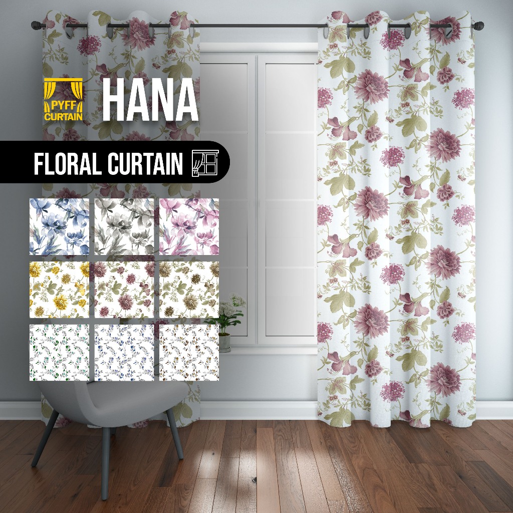 PYFF CURTAIN | HANA floral printed design curtain, langsir corak bunga ...
