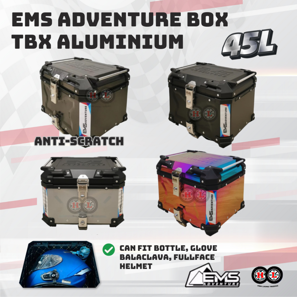 EMS TOP BOX ALUMINIUM 45L MOTORCYCLE BOX -TBX ALUMINIUM 45L Original ...