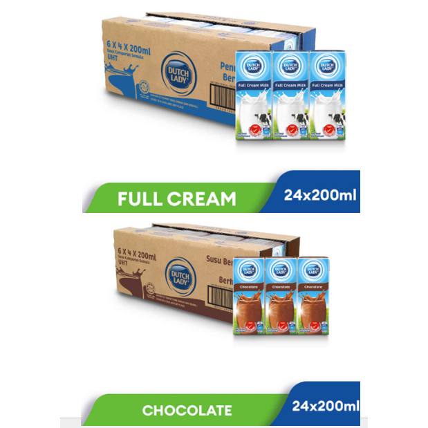 [CARTON] Dutch Lady Purefarm UHT Milk - FULL CREAM/ CHOCOLATE [200ml x ...