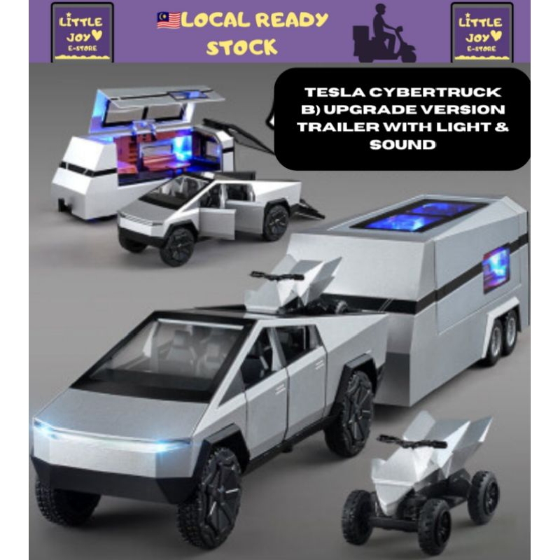 🇲🇾LJS1 Tesla CyberTruck 1:32 4x4 Pickup TrailerRV Diecast Scale Model ...