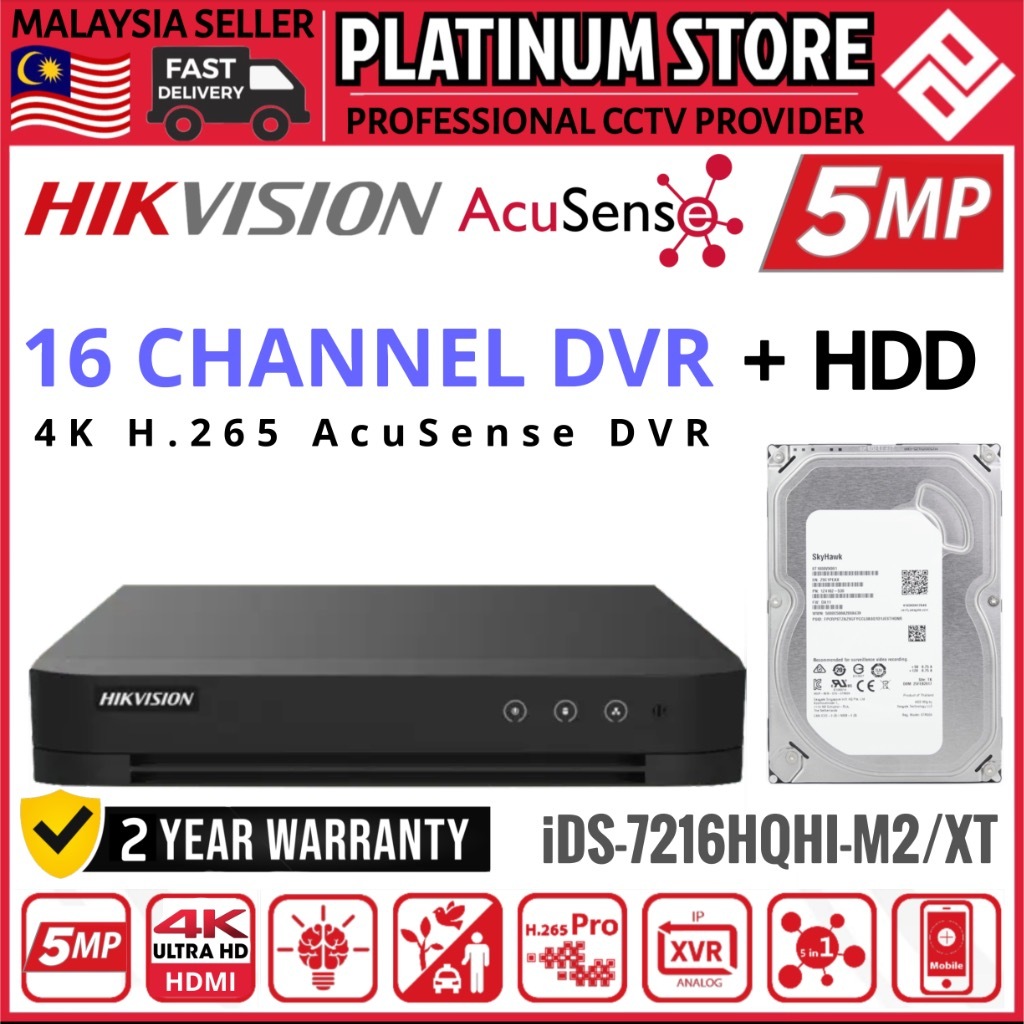 HIK HIKVISION 16 CHANNEL 5.0MP 1920P CCTV DVR + HDD iDS-7216HQHI-M2/XT ...
