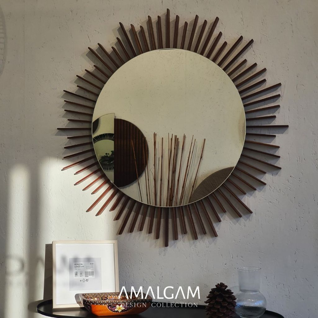 Round Mirror | Bask Collection | Nyatoh Timber Strips | Wall Mirror ...