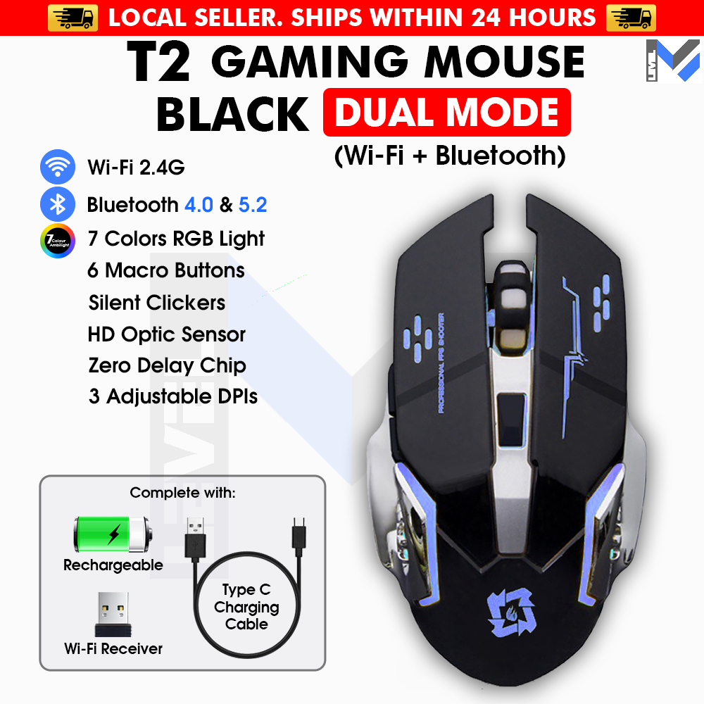 Mouse wireless mouse gaming rechargeable DUAL MODE WiFi + Bluetooth 6D ...