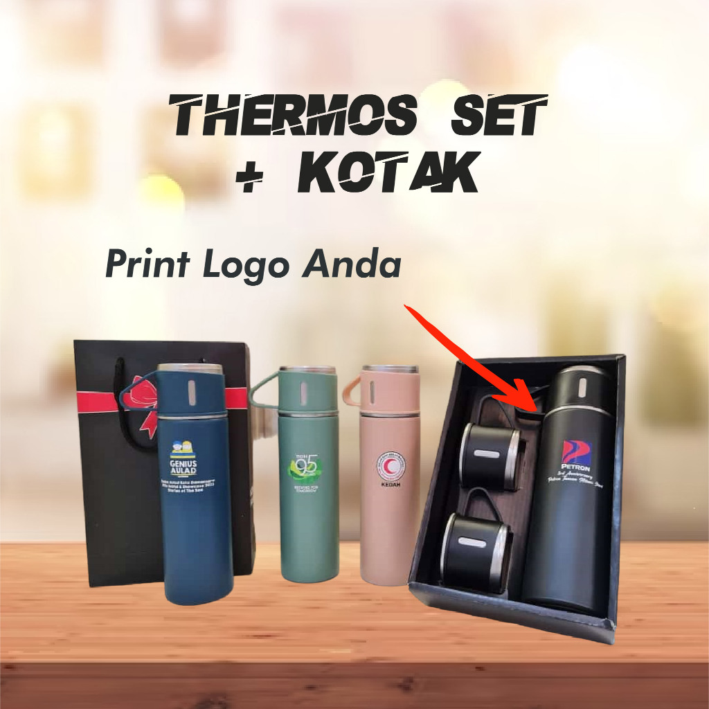 Set Thermos with Printing | Extra Cups & Gift Box | Hadiah Farewell ...
